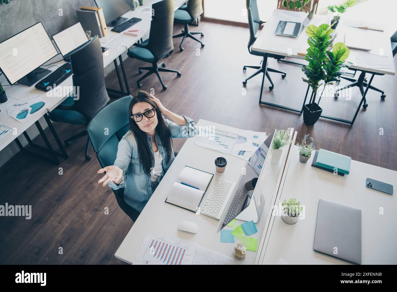 Photo portrait of lovely young lady confused unsure dressed stylish ...
