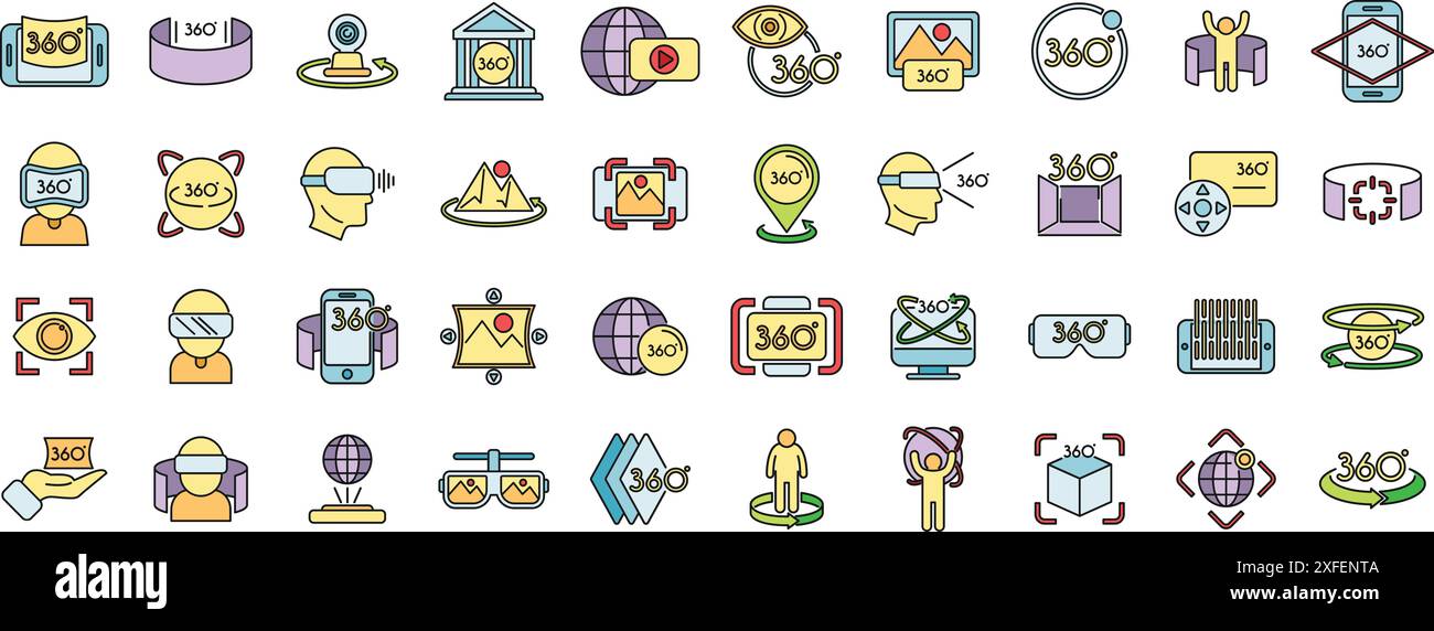 Virtual tour icons set outline vector. Video arrow. App design thin ...