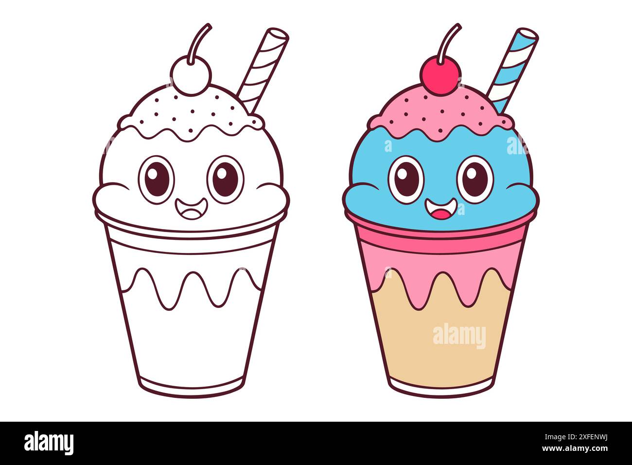 Cartoon Ice cream set icon logo, summer elements design, fun ice cream ...