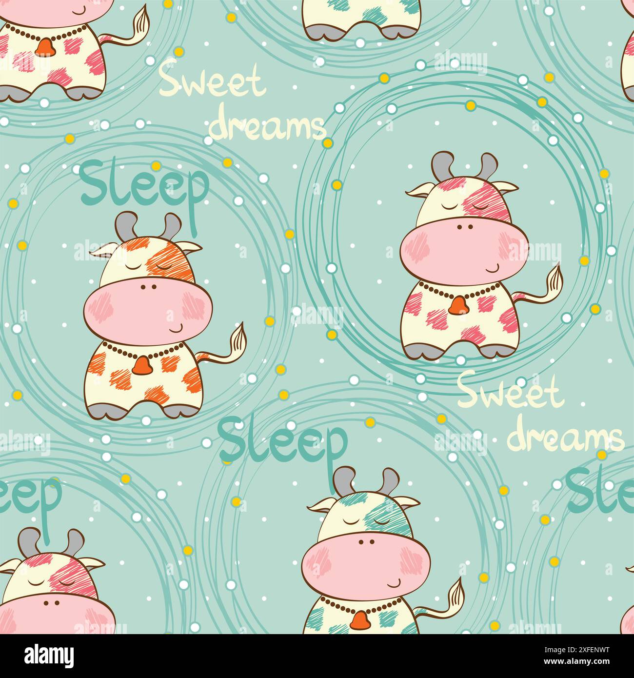 Cartoon Sleeping cow. Cute Hand Drawn illustration Stock Vector Image ...