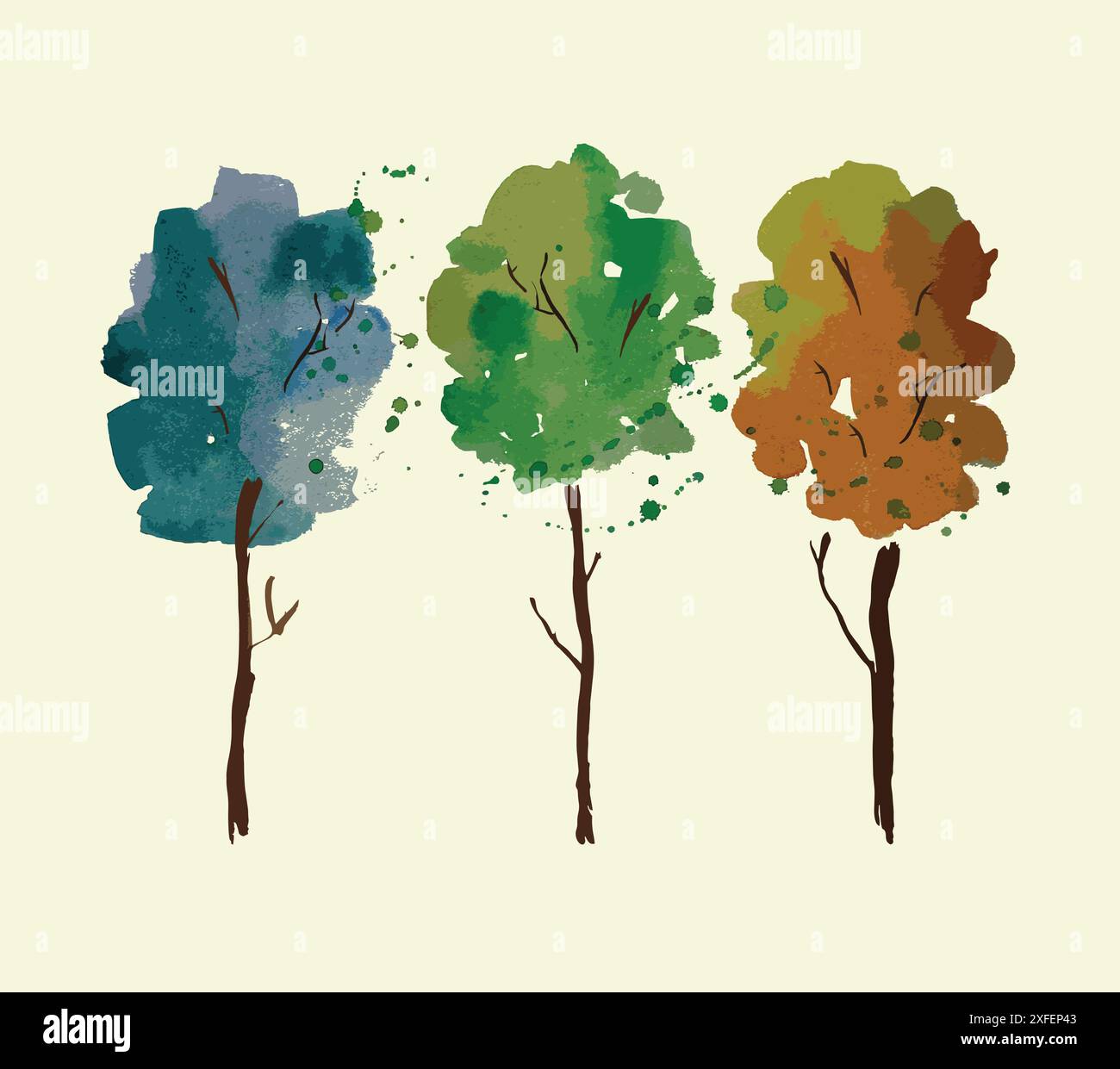 Vector illustration hand drawn with watercolor trees Stock Vector Image ...