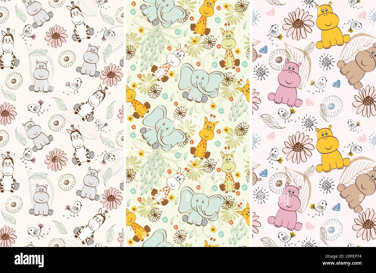 Vector illustration with cartoon animals. Seamless pattern Stock Vector ...