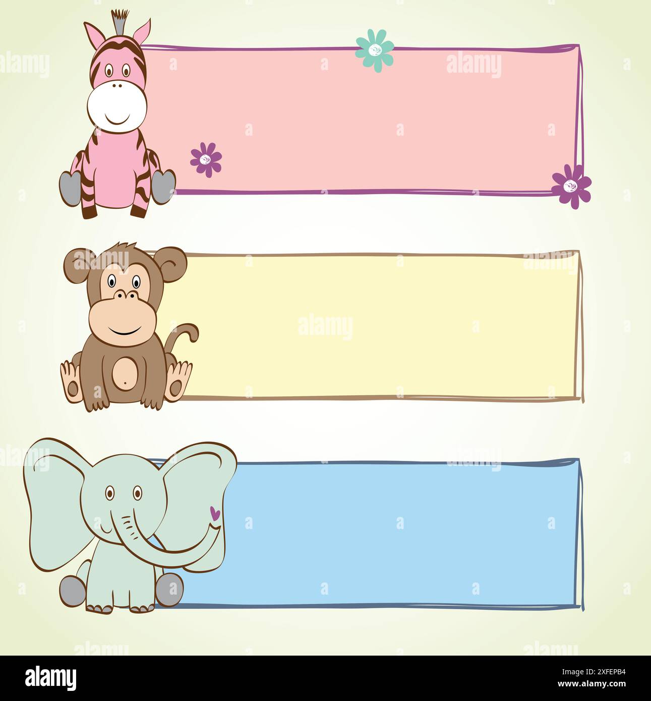 hand drawn baby banners with cartoon animals Stock Vector Image & Art ...