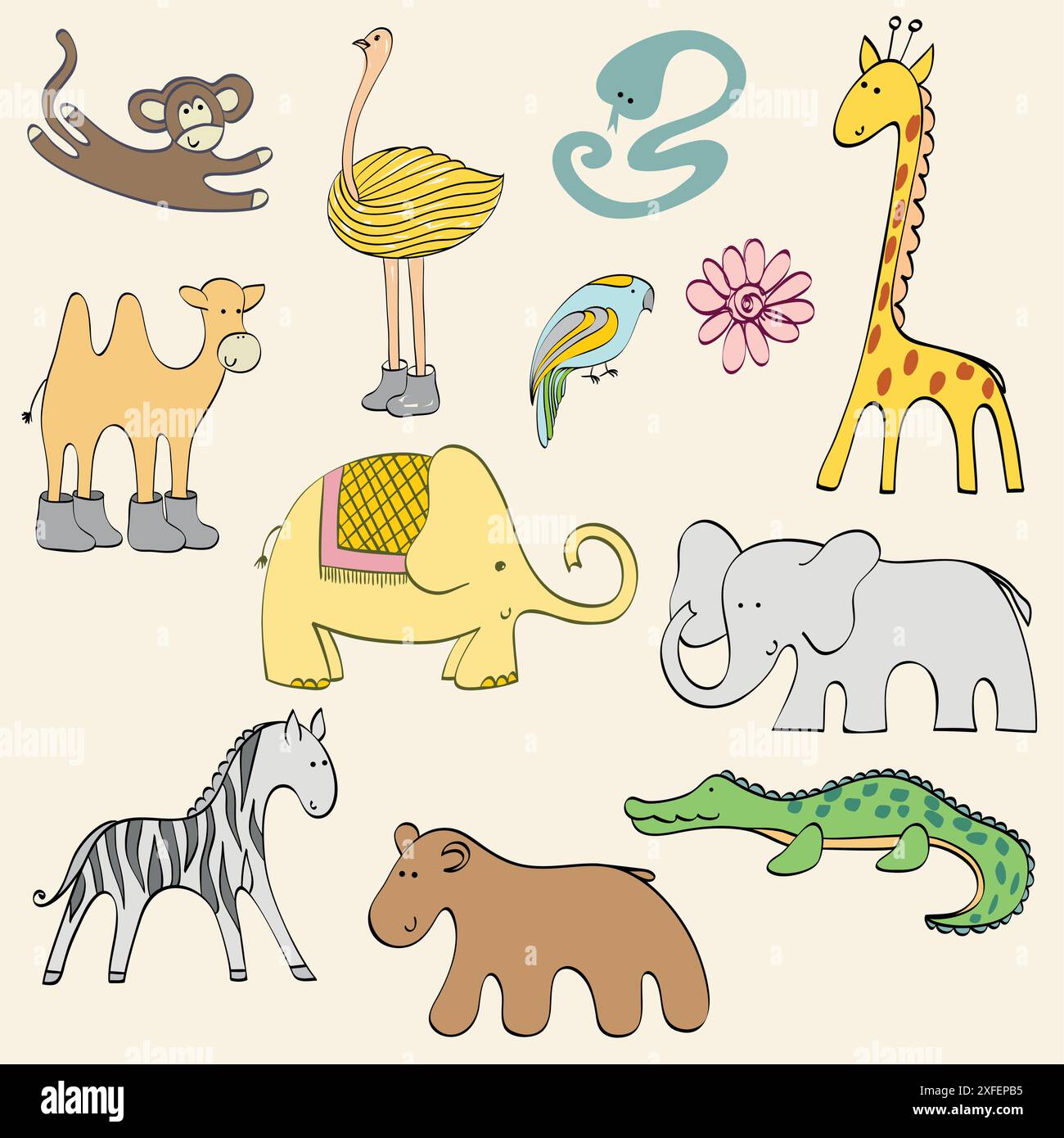 hand drawn set of cartoon animals africa Stock Vector Image & Art - Alamy