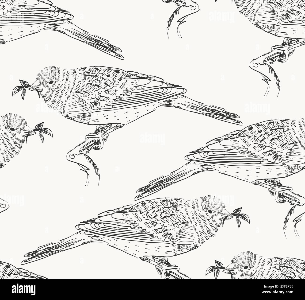 Sketch of bird on a beige background. Seamless pattern Stock Vector ...