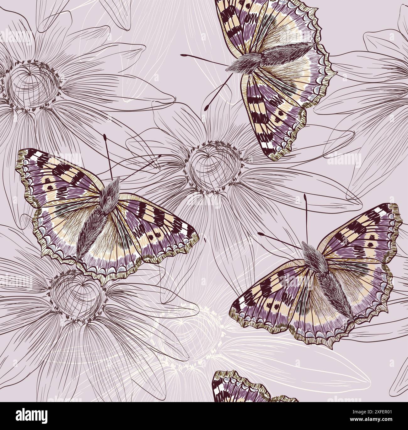 Illustration of beautiful butterflies flying around flower Stock Vector ...