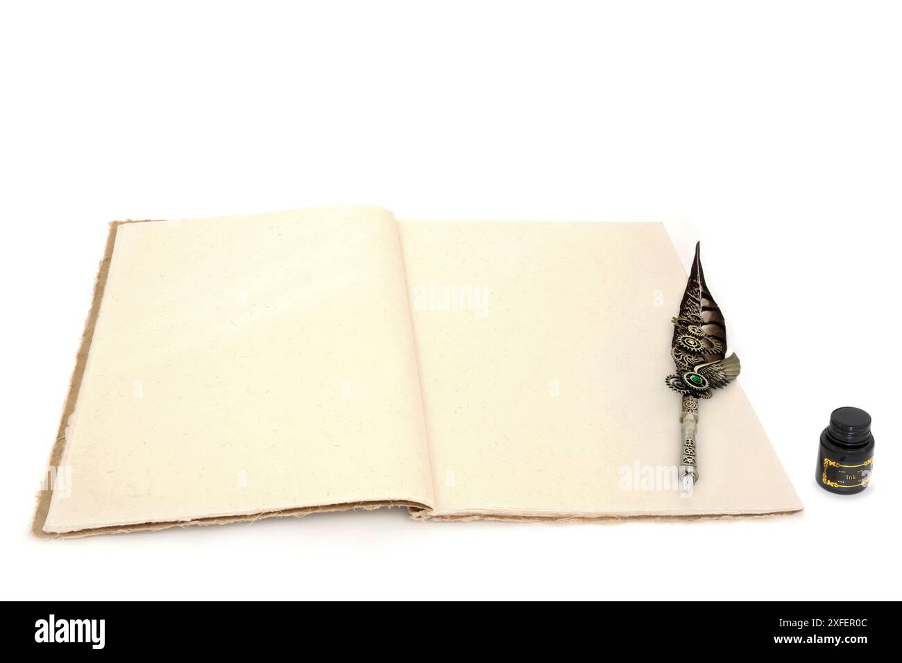 Retro writing equipment with feather quill nib pen, hemp notebook and ...