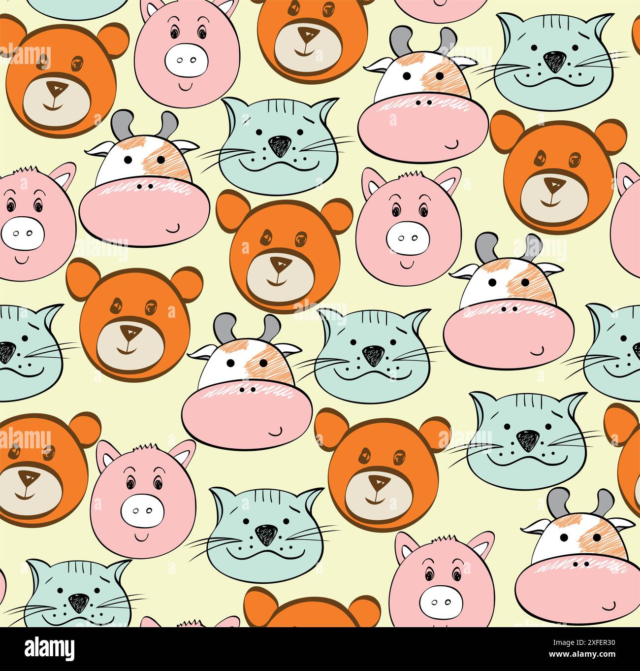 Vector seamless pattern with cartoon animal face Stock Vector Image ...