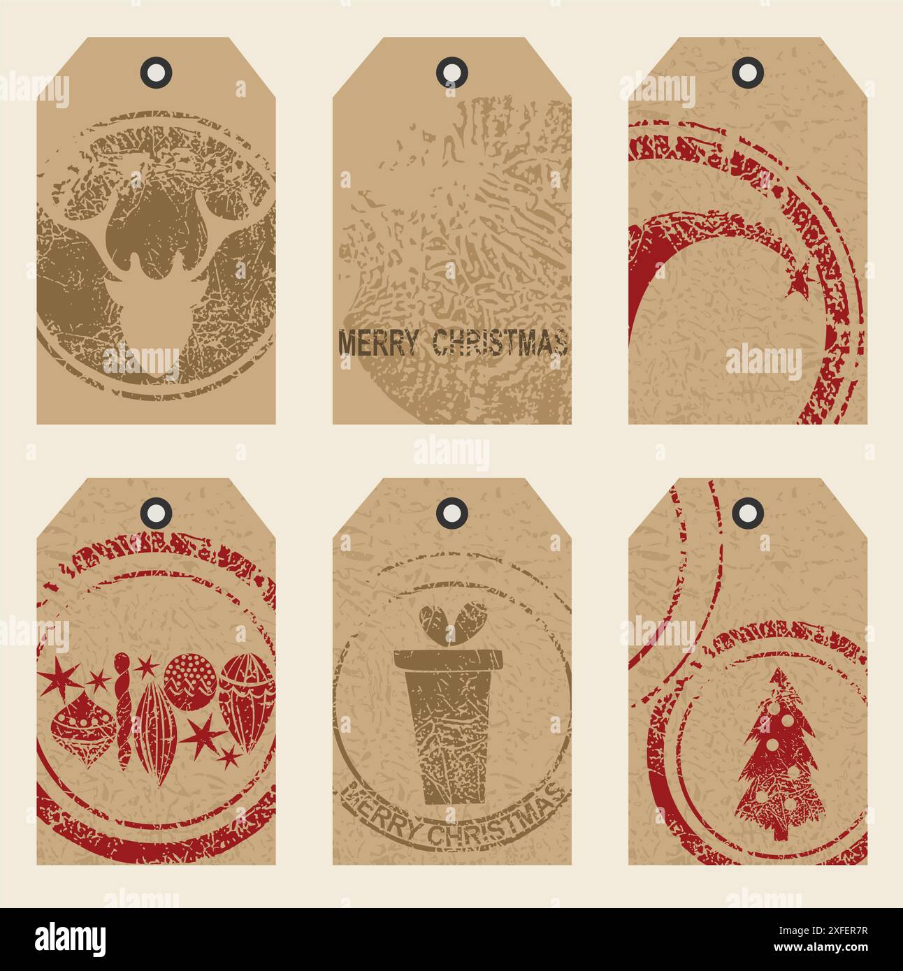 Christmas gift tags set. Art Hand Drawn textures for winter holidays ...