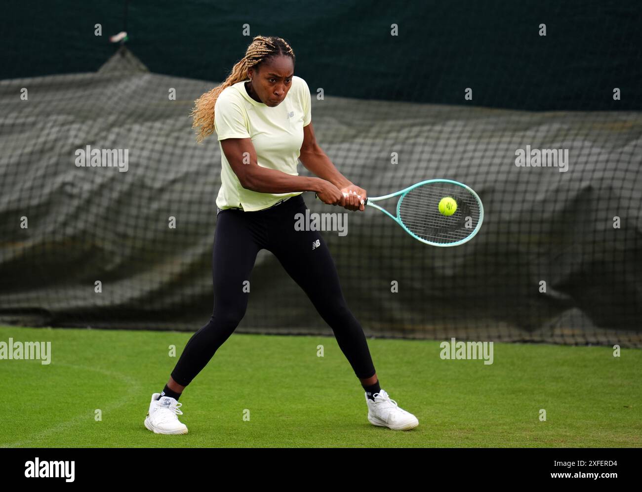 Coco Gauff during a training session on day three of the 2024 Wimbledon ...