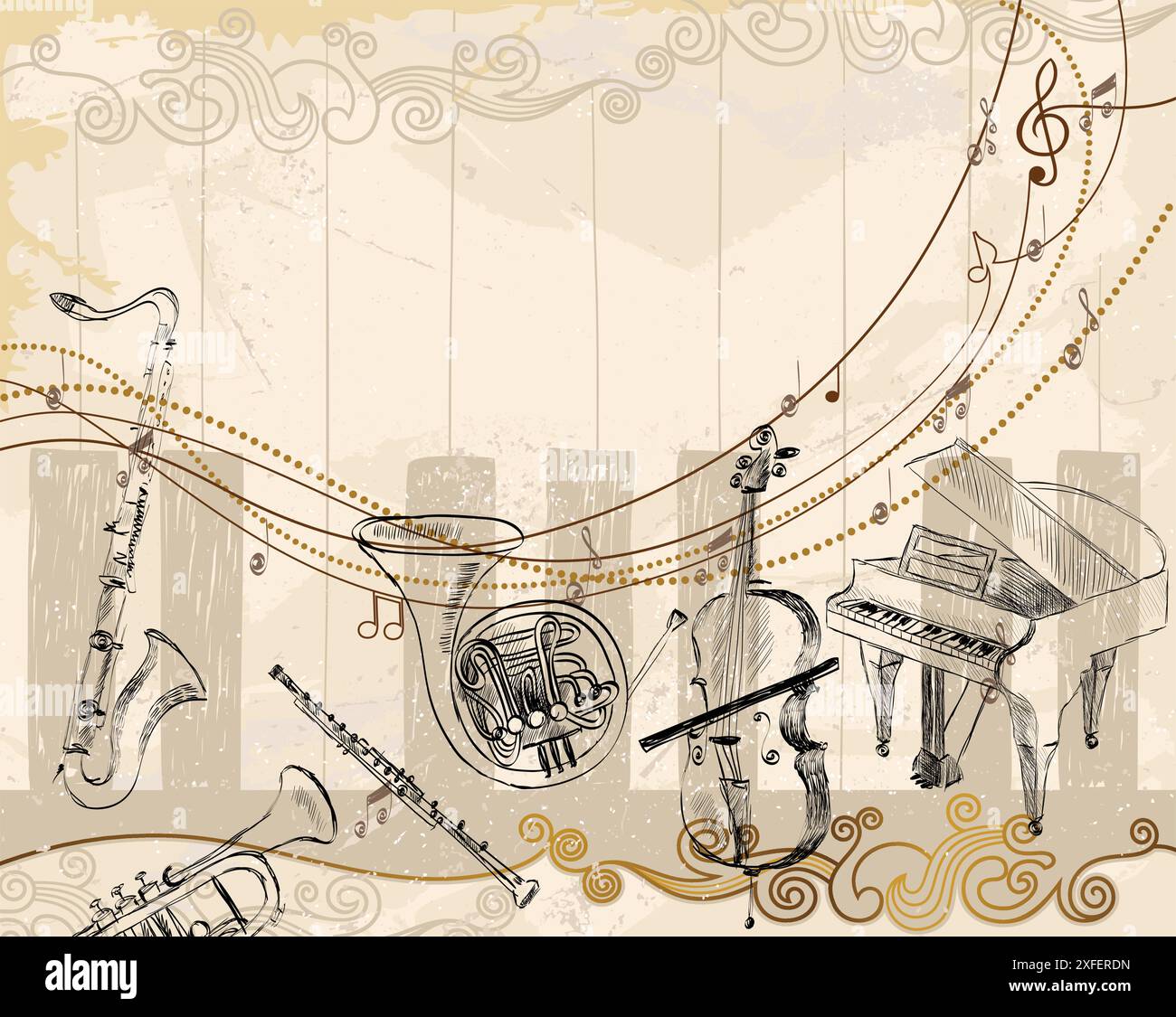 Vector Sketch musical instruments on a light background Stock Vector ...