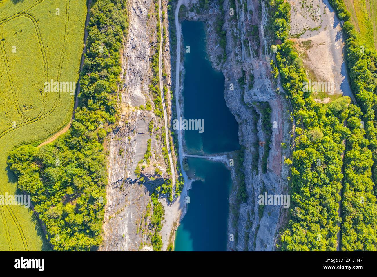 Top-down view of the abandoned Velka Amerika limestone quarry in ...