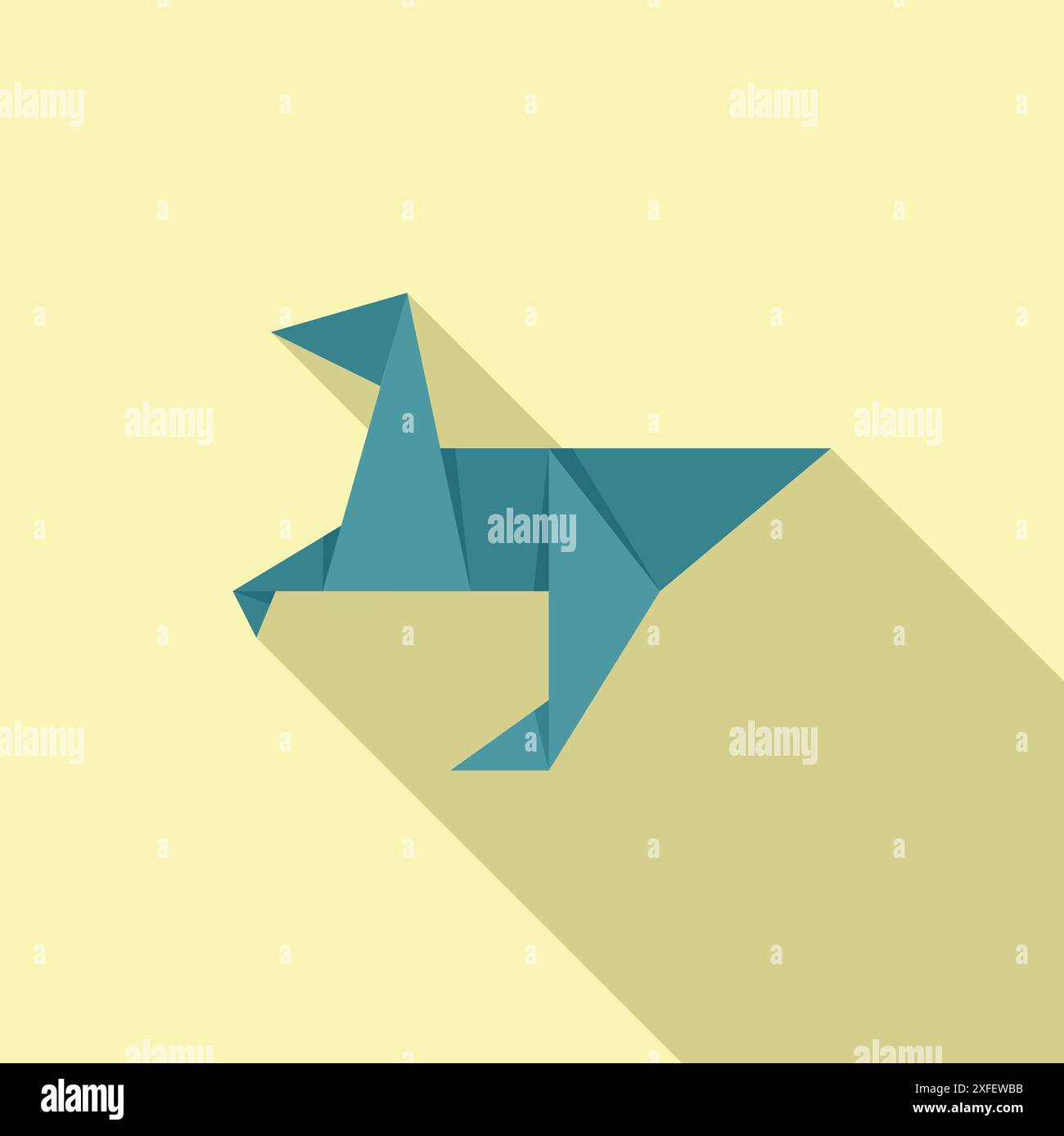 Blue origami dinosaur casting long shadow on yellow background Stock ...