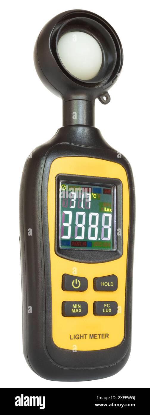 Isolated light meter in a studio shot seen at an angle with LCD display ...