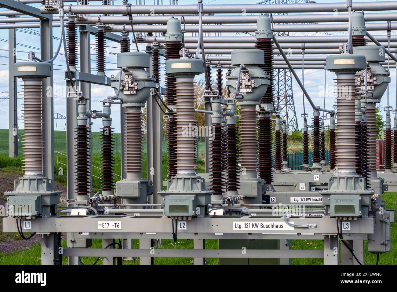 insulators at the Avacon substation in Helmstedt, Germany, Lower Saxony ...