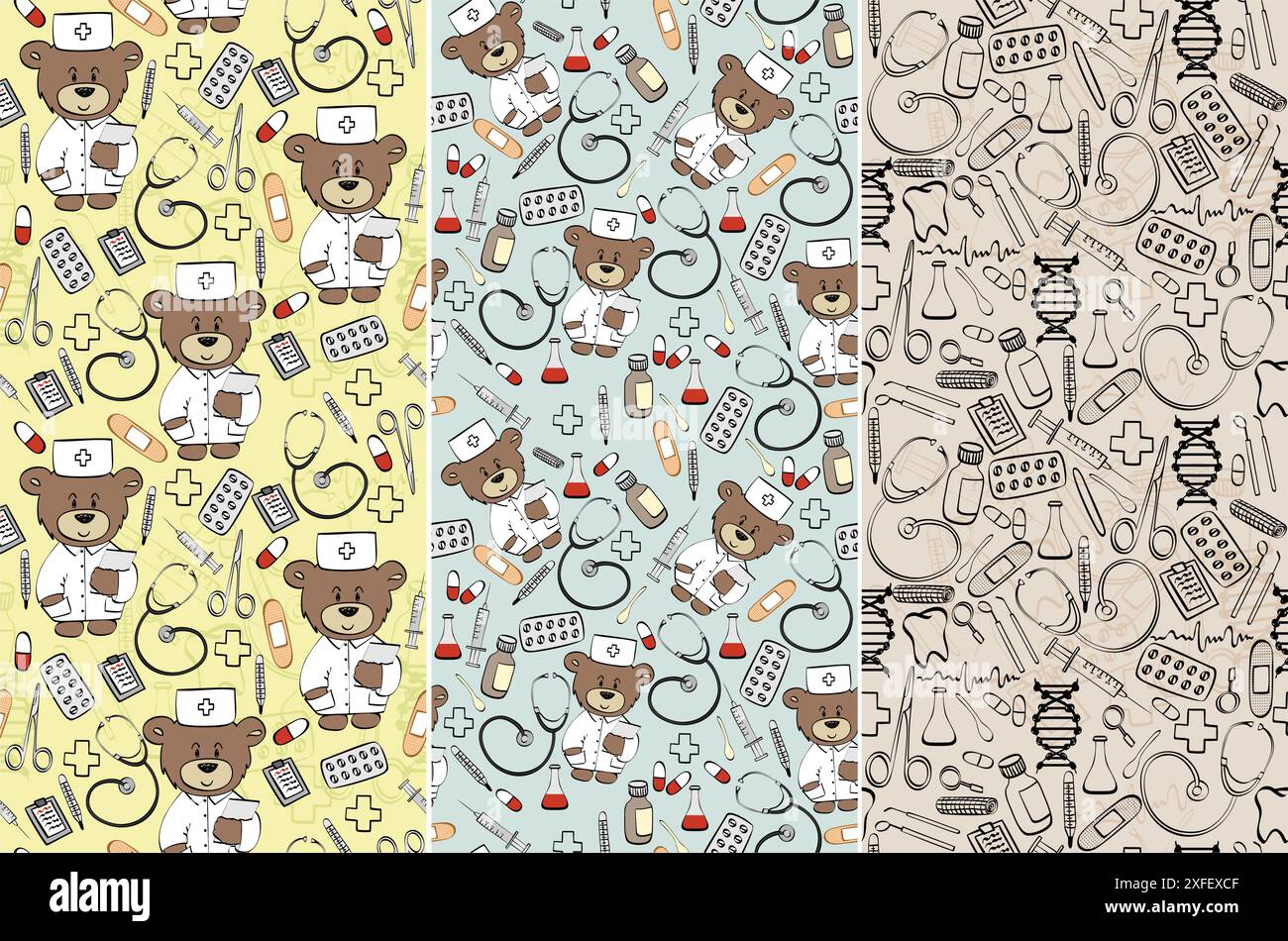 Seamless pattern with teddy bear doctor. Healthcare and medical ...
