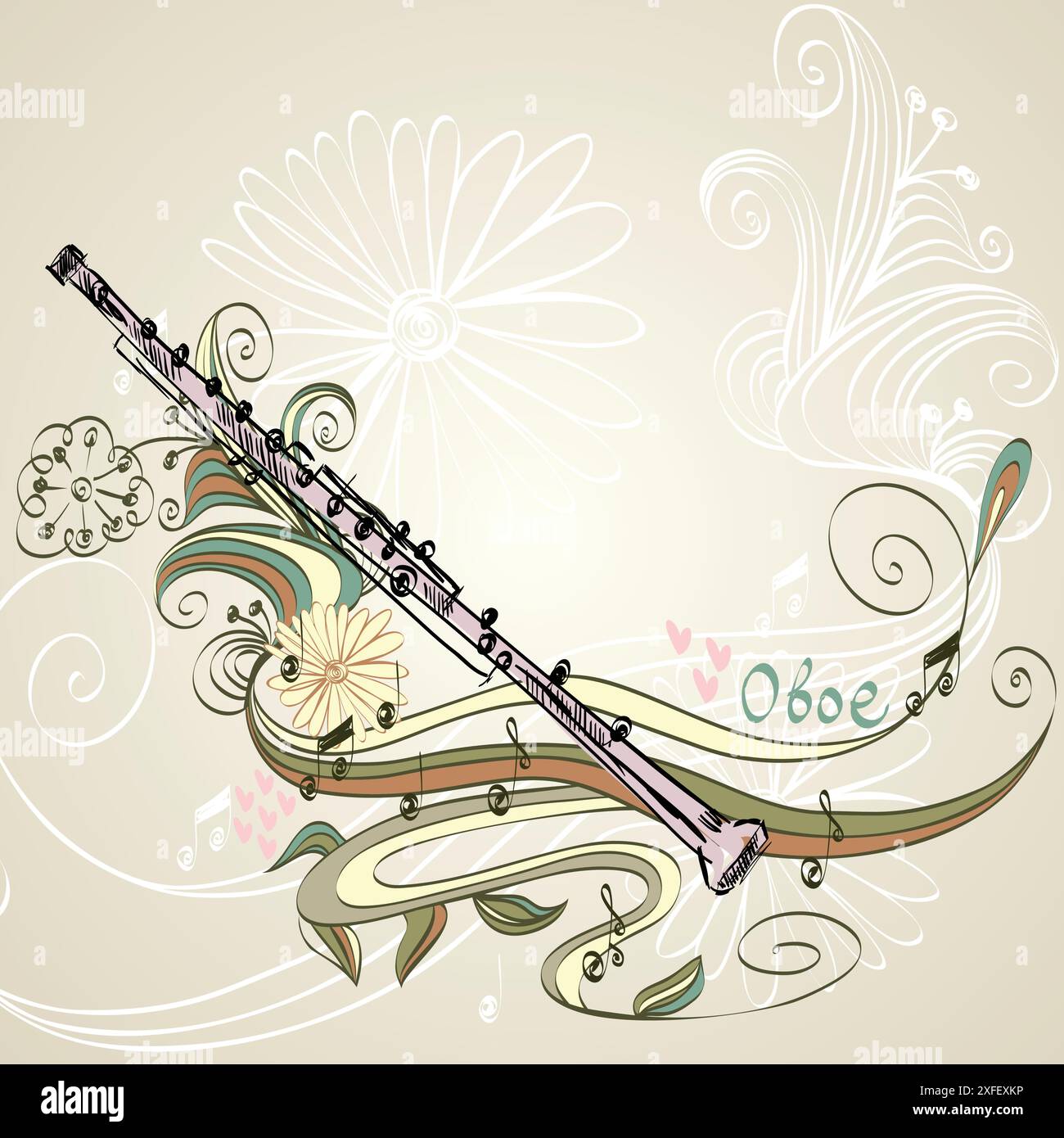 hand drawn oboe on a floral background Stock Vector Image & Art - Alamy