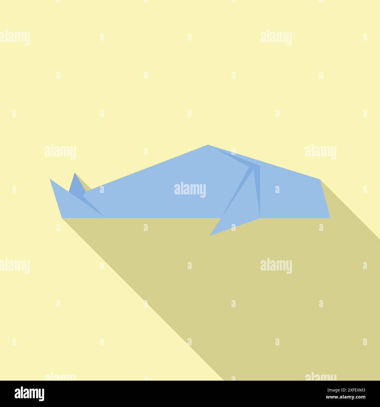 Blue origami whale is swimming right, casting a shadow on the yellow ...