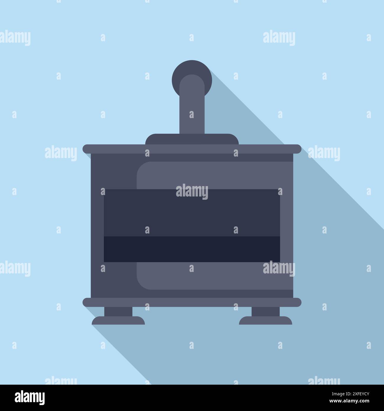 Modern metal stove burning wood generating heat, flat style icon with ...