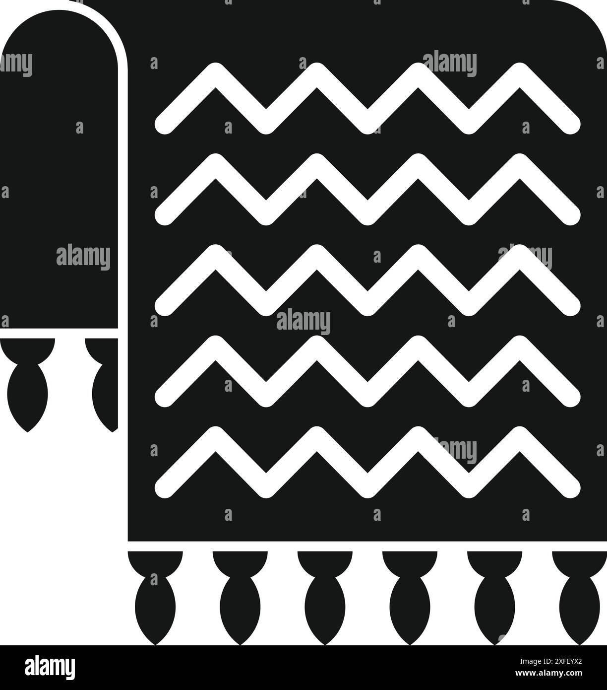 Black and white icon of a fabric being woven with traditional loom with ...