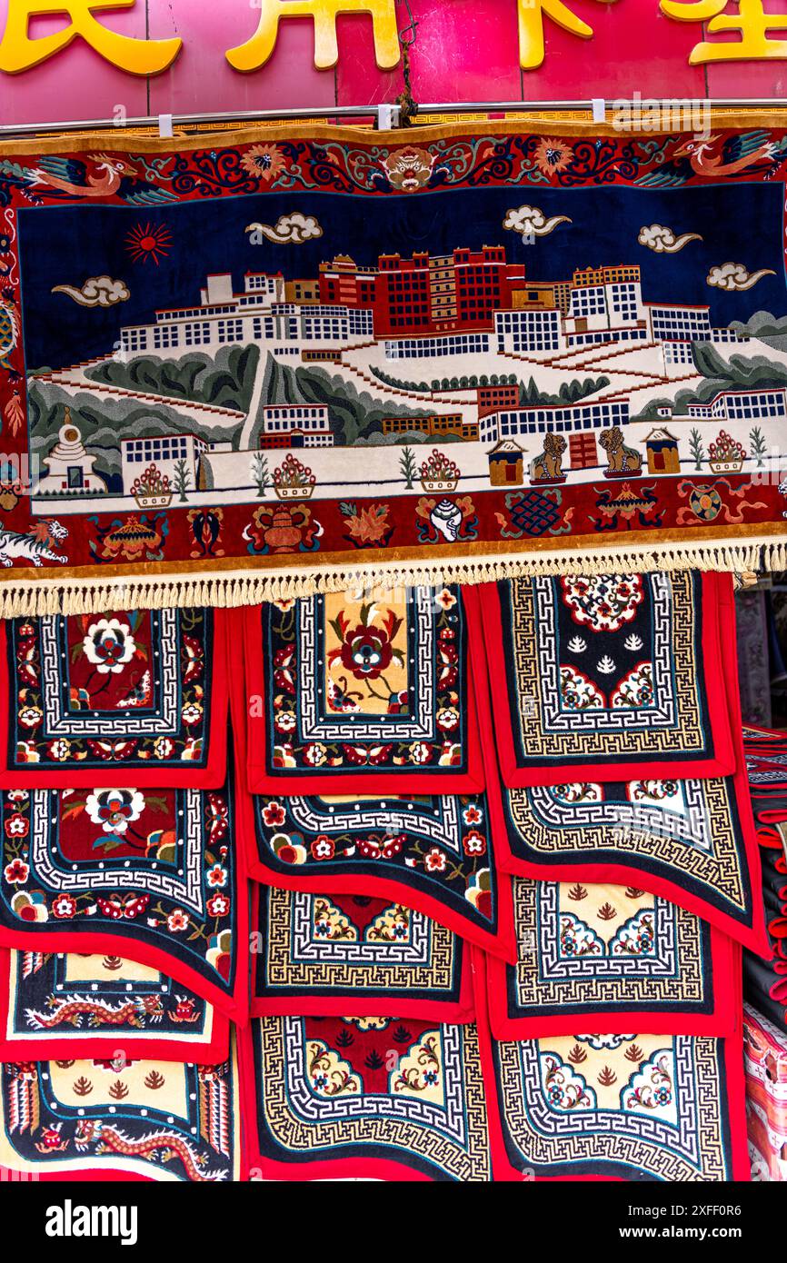 Colorful carpets covered by traditional motifs in a local market in ...