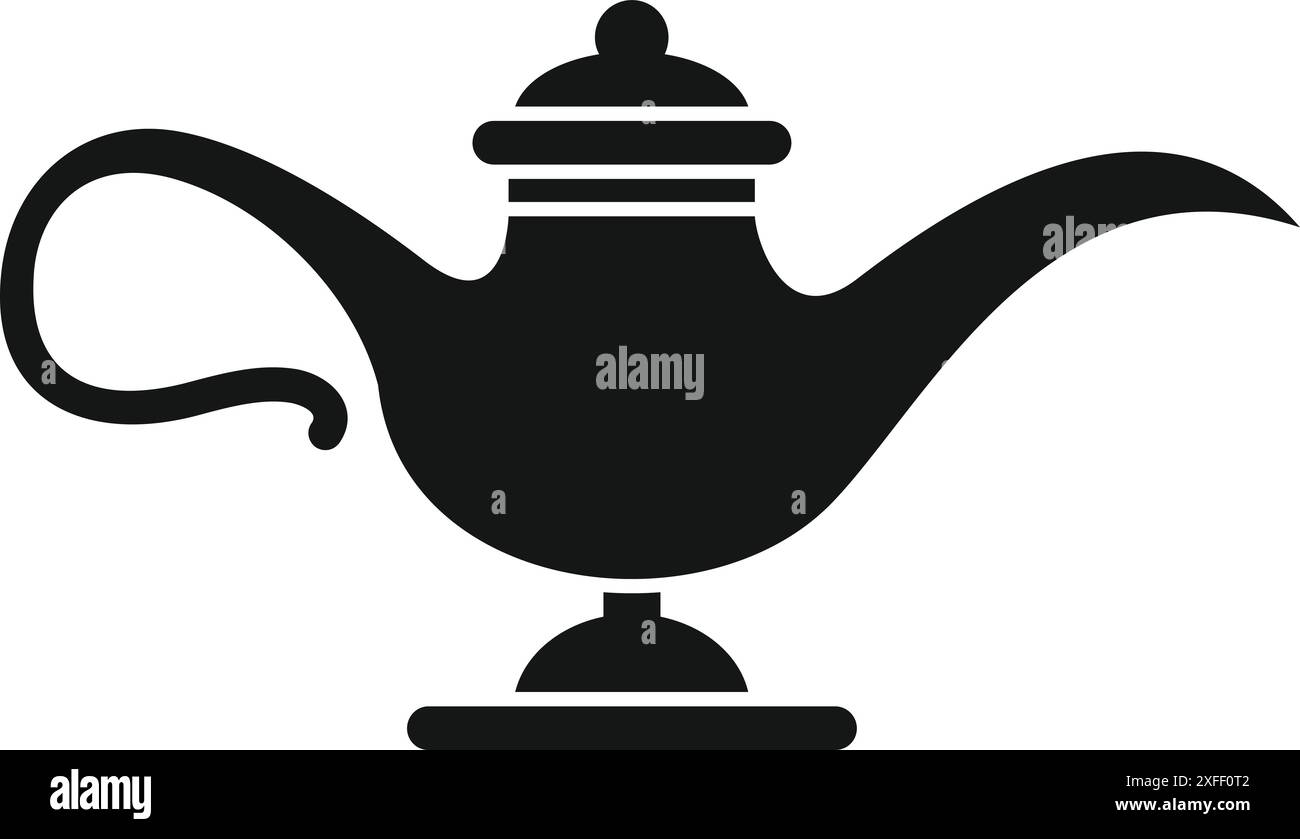 Simple black and white icon of a genie lamp standing on a round ...