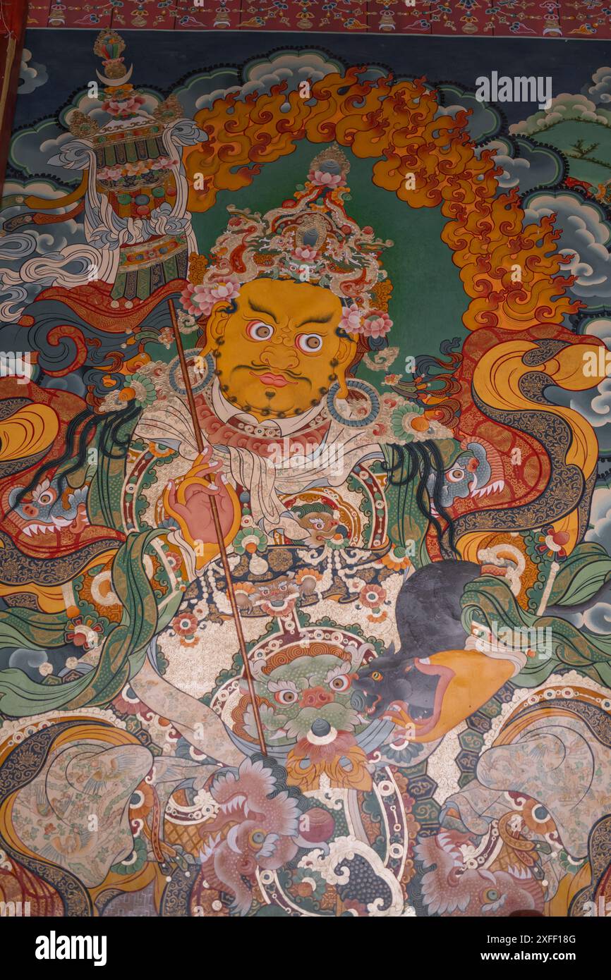 LHASA, TIBET, China - MAY 1, 2022: Buddhist art on the walls of Drepung ...