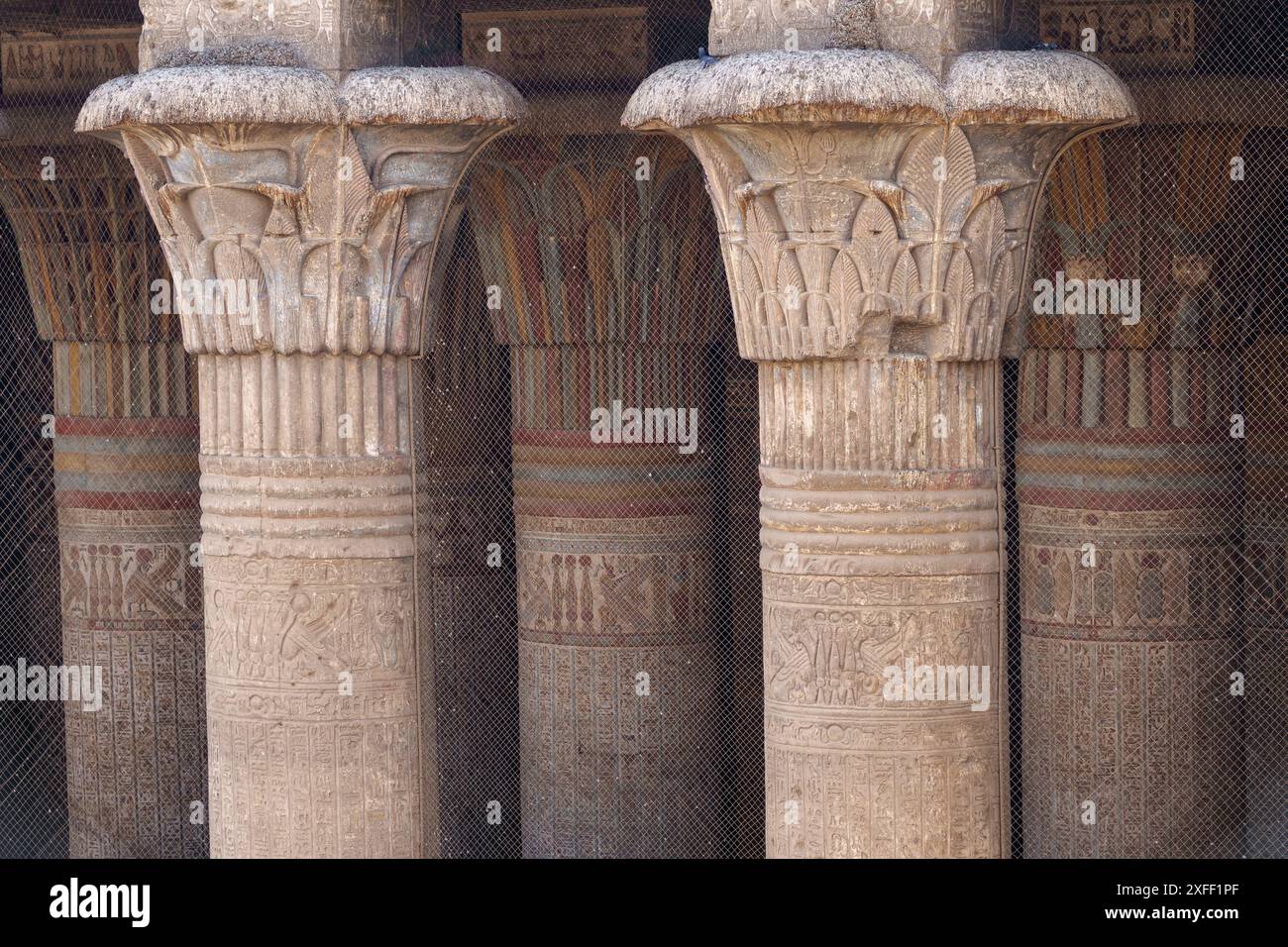 Exterior shot through wire mesh of the columns at at the Temple Of ...