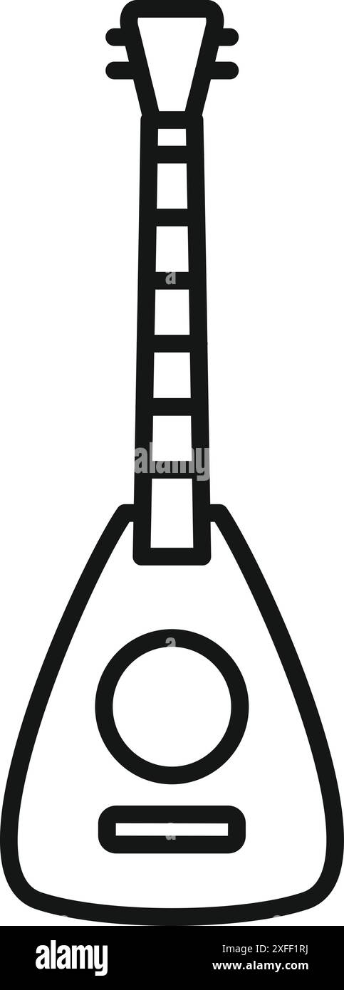 Simple black and white line art illustration of a balalaika, a ...