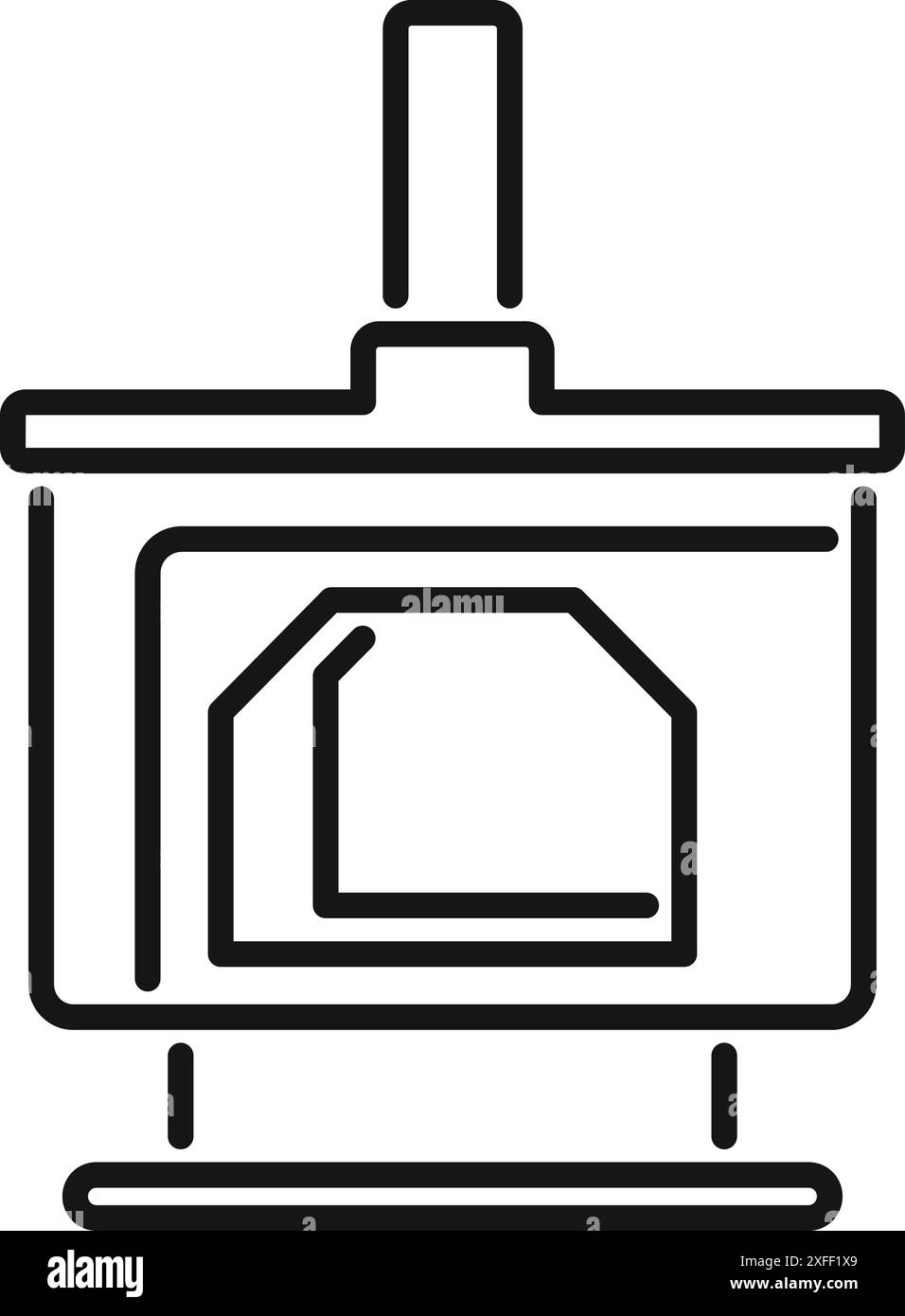 Minimalist line art icon of a modern wood burning stove, providing ...