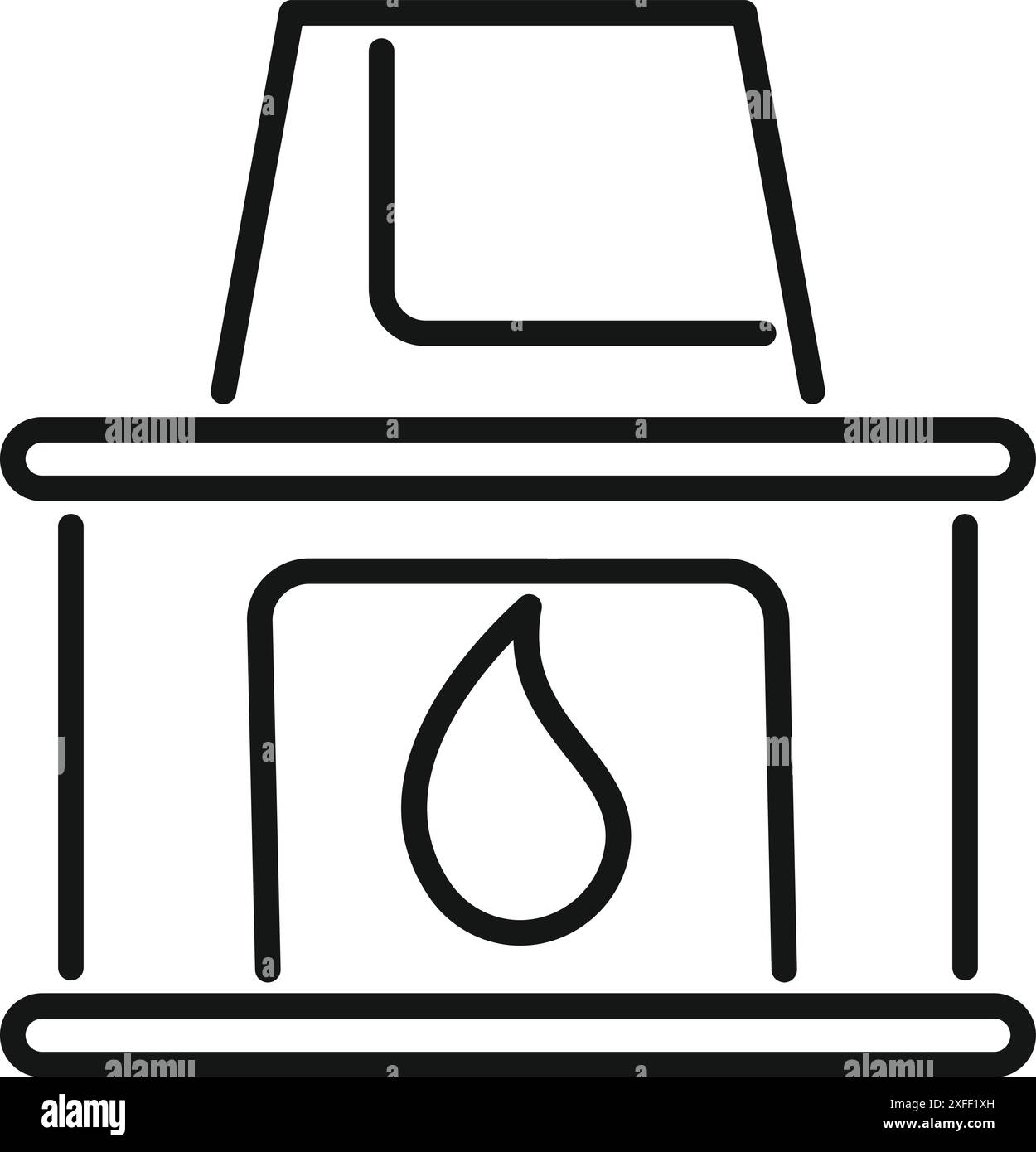 Simple modern fireplace burning with one log, a line art illustration ...