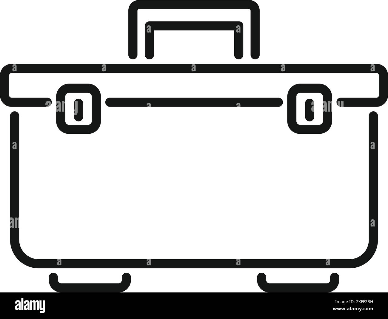 Simple black and white icon of a large plastic toolbox with metal ...