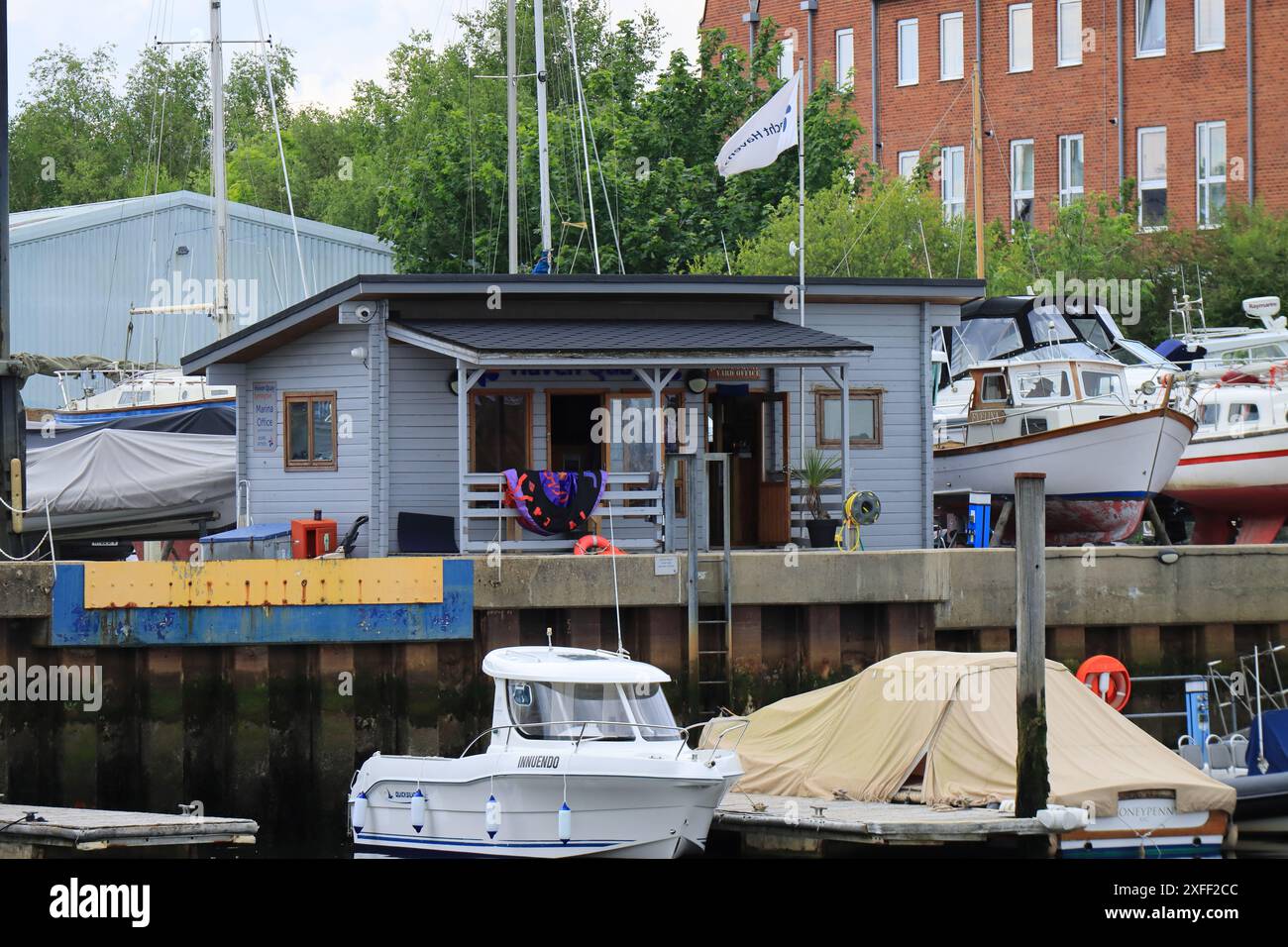 Lymington Harbour, England. 18 June 2024. The timber built marina ...
