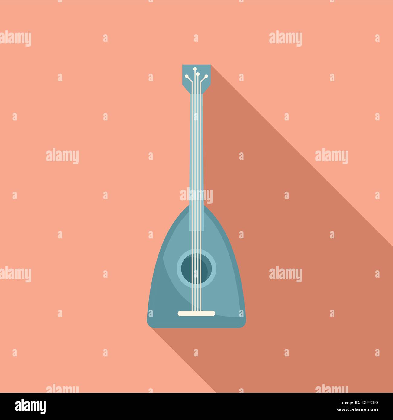 Blue mandolin instrument lying on a pink background, creating a long ...