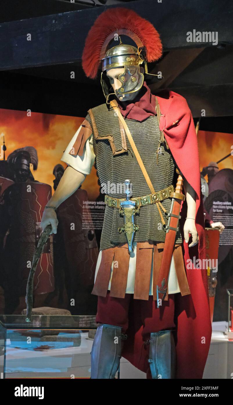 Roman soldier armpour, weapons and helmets at Vindolanda museum Stock ...