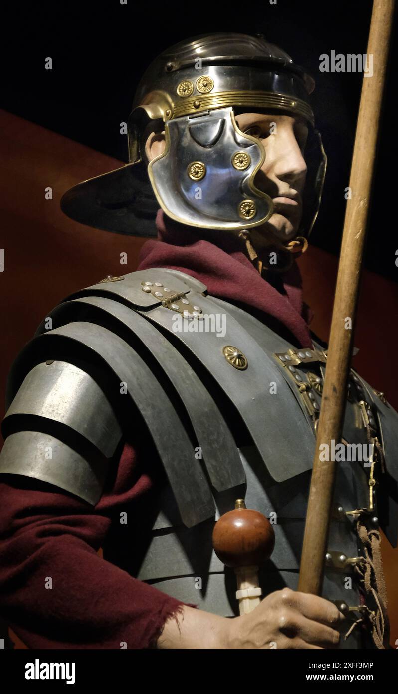 Roman soldier armpour, weapons and helmets at Vindolanda museum Stock ...