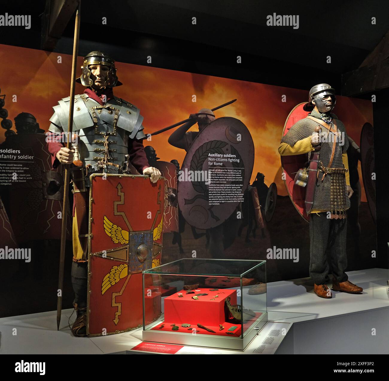 Roman soldier armpour, weapons and helmets at Vindolanda museum Stock ...