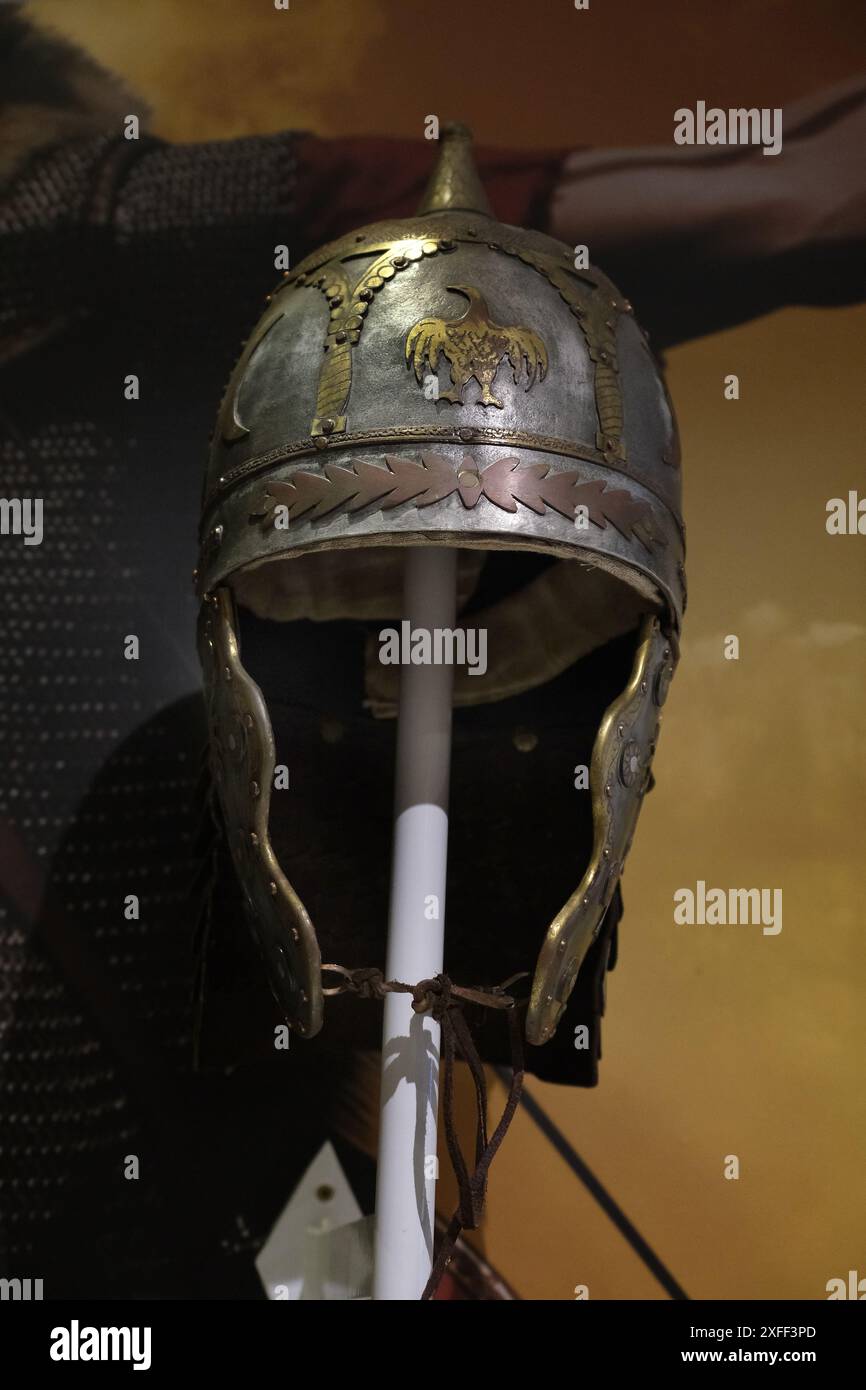 Roman soldier armpour, weapons and helmets at Vindolanda museum Stock ...
