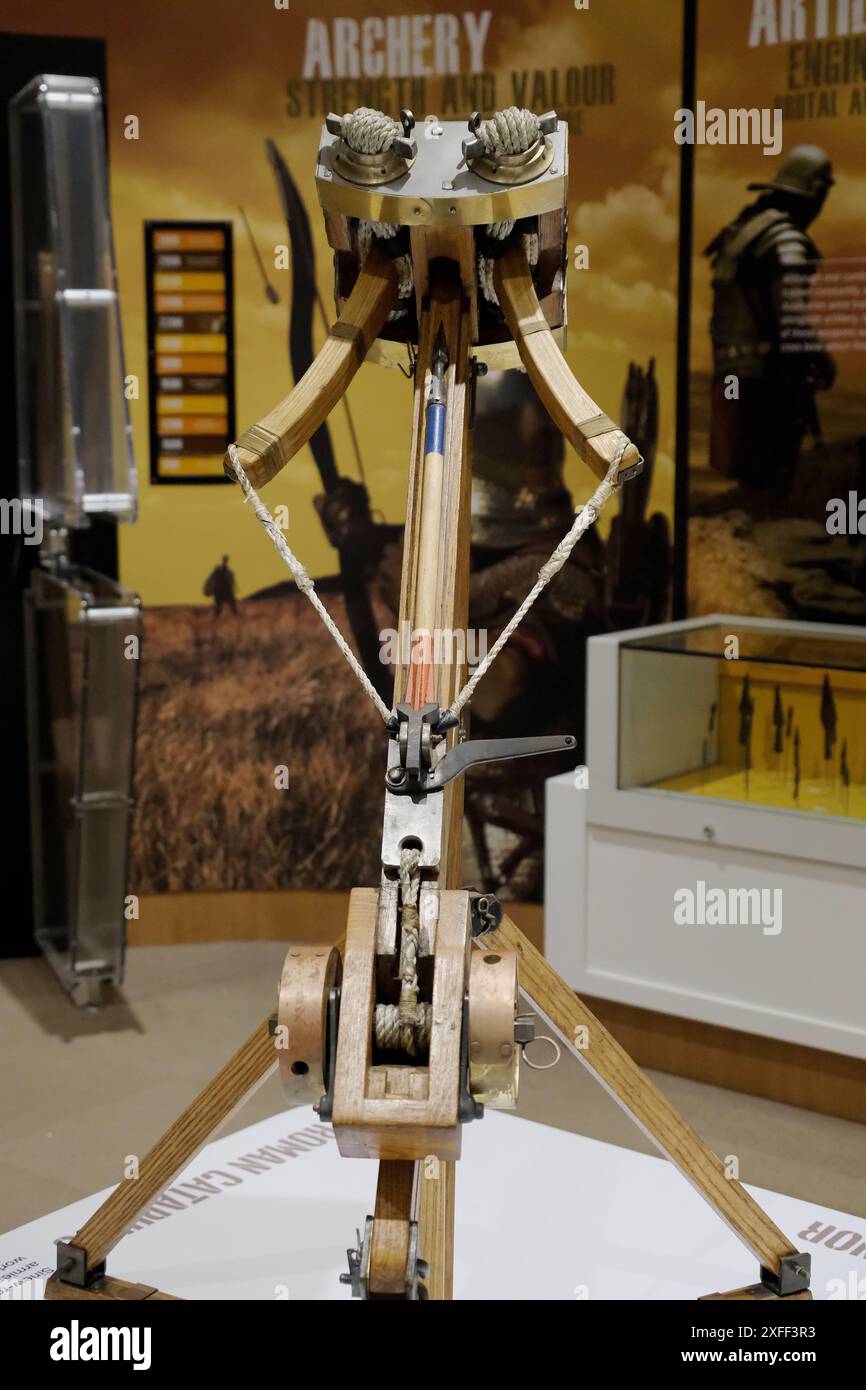 Replica Roman heavy crossbow devices as seige weapons Stock Photo - Alamy