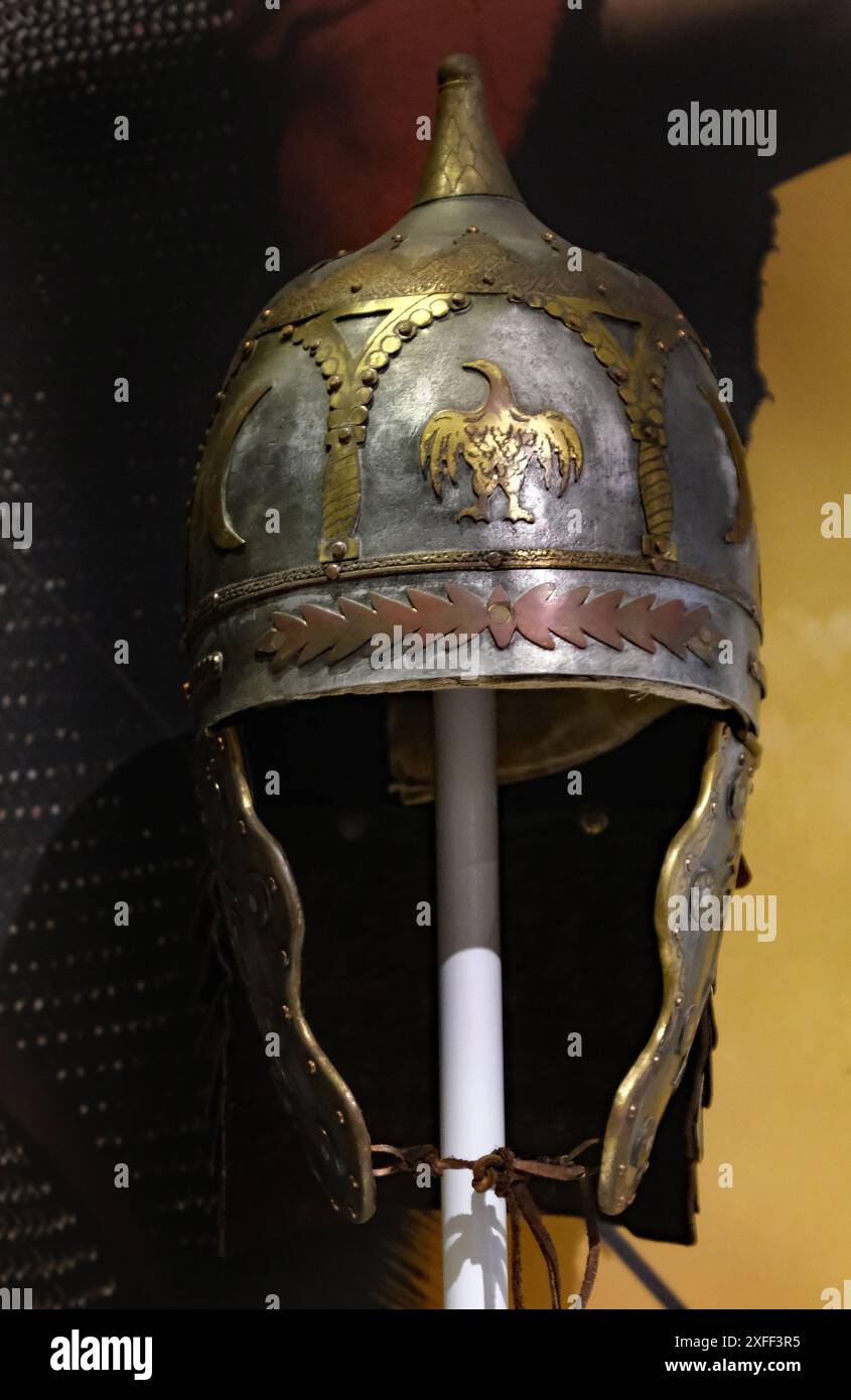 Roman soldier armpour, weapons and helmets at Vindolanda museum Stock ...