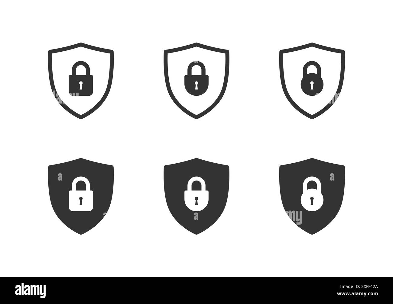 Lock on shield icon set. Protection icon. Padlock sign. Flat vector ...