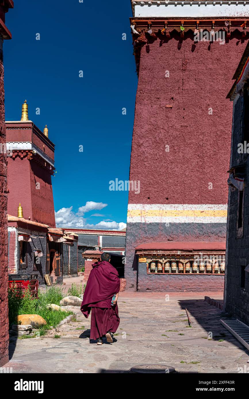 Unidentified Tibetan Buddhist monk at Sakya Monastery also known as Pel ...