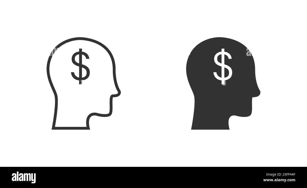 Dollar symbol in the head. Man thinking money icon. Flat vector ...