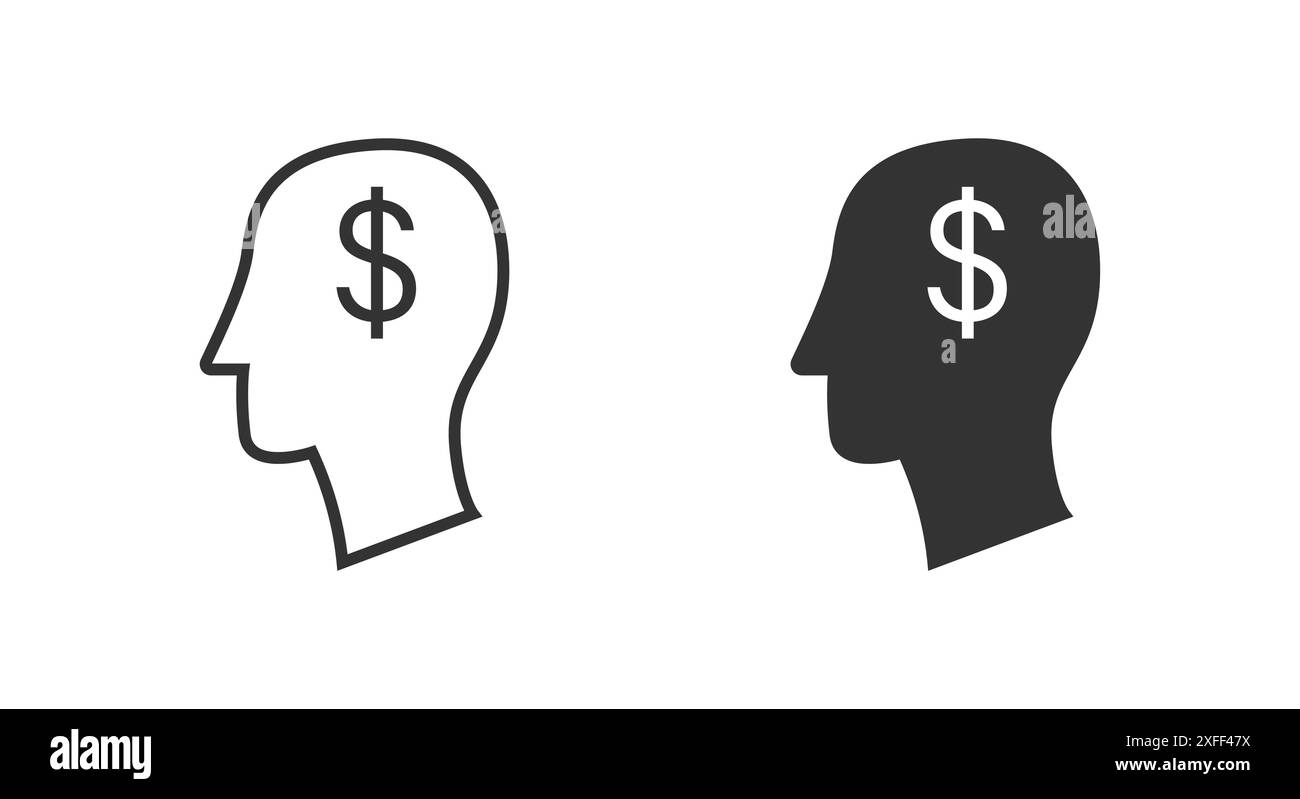 Dollar symbol in the head. Man thinking money icon. Flat vector ...