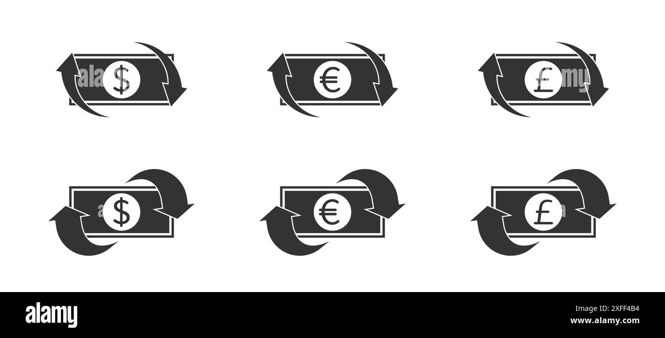 Cashback icon, return money, cash back rebate. Dollar, euro and pound ...