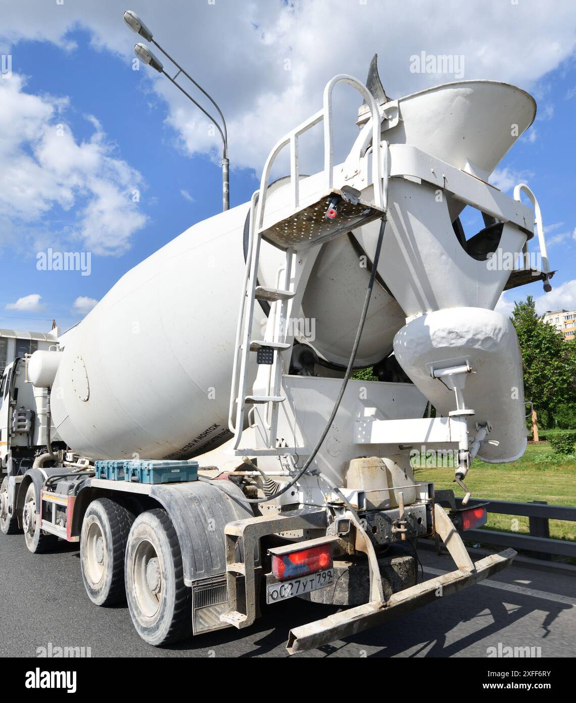 Moscow, Russia - 8 June. 2024. white Chinese FAW concrete mixer truck ...
