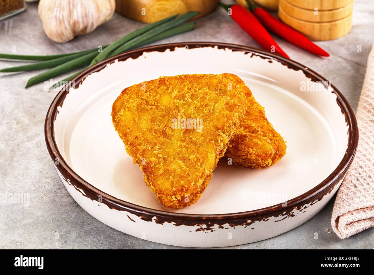 Fried potato hash brown snack for breakfast Stock Photo - Alamy