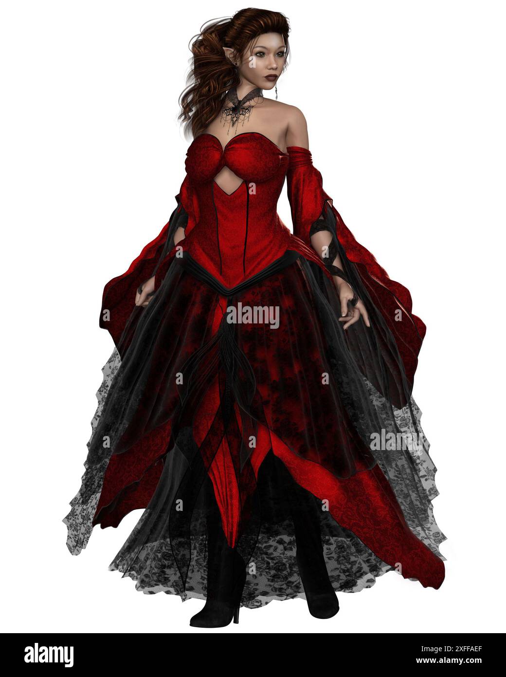 Elven Princess in Red Dress, Front View Stock Photo - Alamy