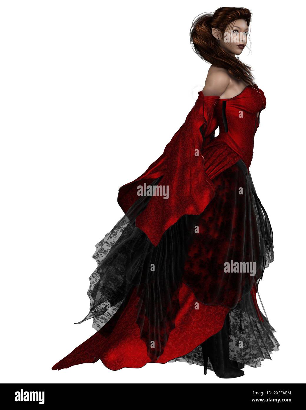 Elven Princess in Red Dress, Side View Stock Photo - Alamy