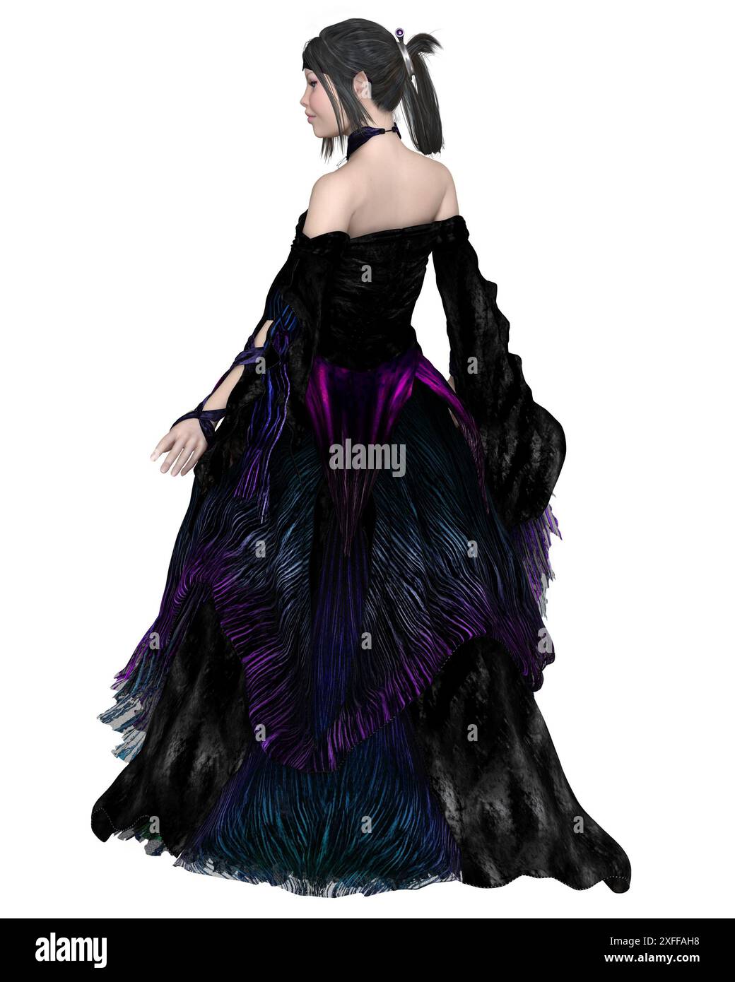 Elven Princess in Purple Dress, Back View Stock Photo - Alamy